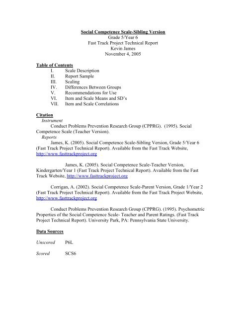 Social Competence Scale-Sibling Version - Fast Track Project