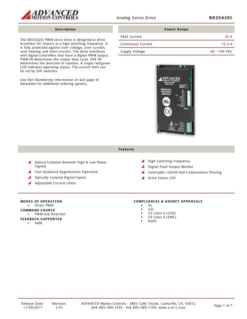 Analog Servo Drive BD25A20I - Advanced Motion Controls