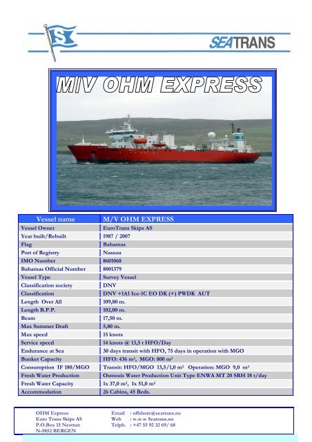 Vessel name M/V OHM EXPRESS - Seatrans