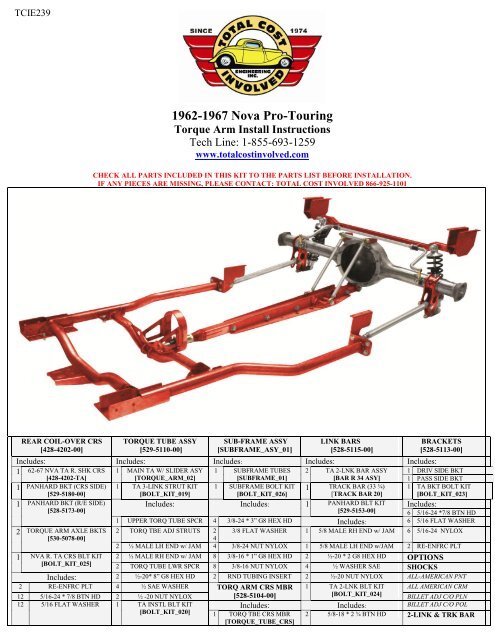 1962-1967 Nova: Rear Torque Arm Suspension - Total Cost Involved