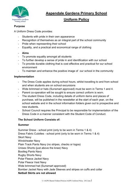 AGPS Uniform Policy 2013.pdf - Aspendale Gardens Primary School