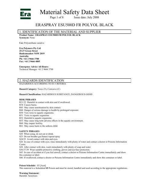 Material Safety Data Sheet - Era Polymers