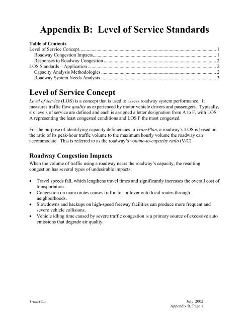 Level of Service Standards