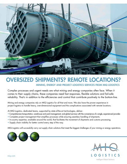 Mining, Energy and Project Logistics Brochure - MIQ Logistics