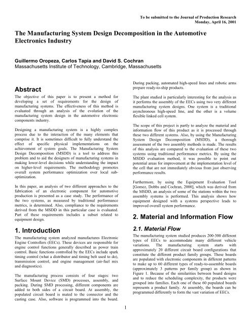 The Manufacturing System Design Decomposition ... - Sysdesign.org