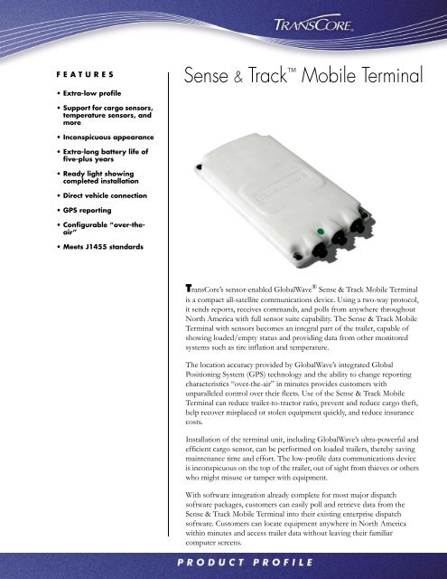 Sense & Track™ Mobile Terminal Product Profile - TransCore