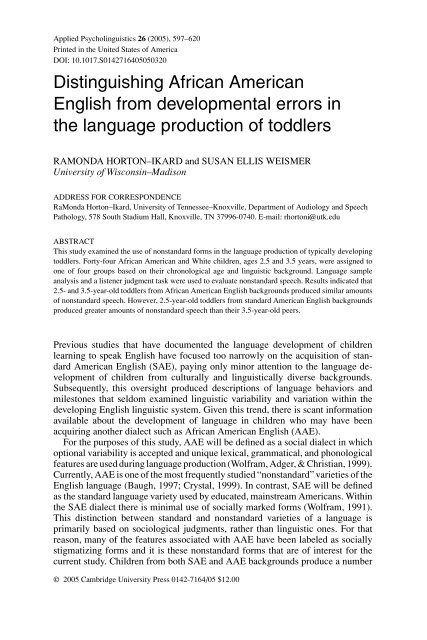 Distinguishing African American English from developmental errors ...