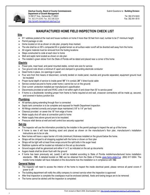 Mobile Home Field Inspection Checklist - Department of Growth ...