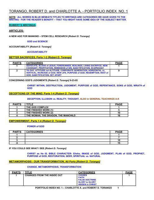 TORANGO, ROBERT D. and CHARLOTTE A. - Lighthouse Library ...