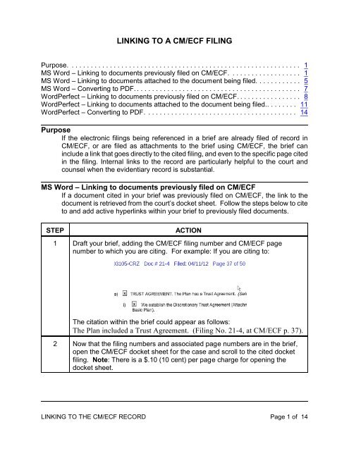 LINKING TO A CM/ECF FILING