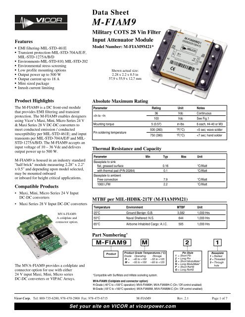 M-FIAM9 Military COTS 28 Vin Filter Data Sheet