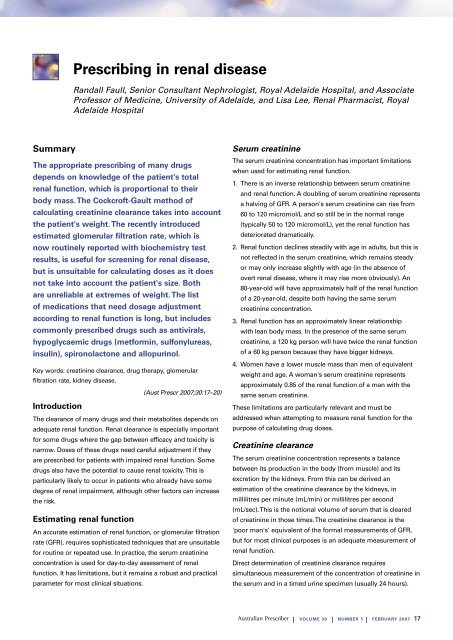Prescribing in renal disease - Australian Prescriber