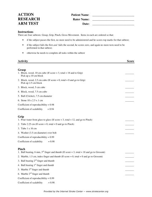 ACTION RESEARCH ARM TEST - Internet Stroke Center