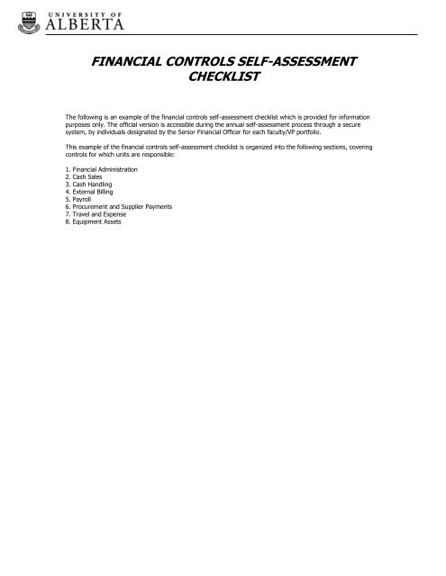 financial controls self-assessment checklist - Financial Services ...