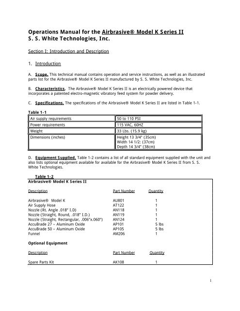 Model K Micro Abrasive Blasting Unit Manual - Airbrasive