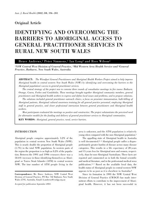 Identifying and overcoming the barriers to Aboriginal access to ...