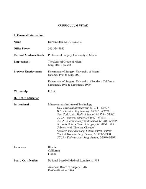 CURRICULUM VITAE I. Personal Information Name Darwin Eton ...