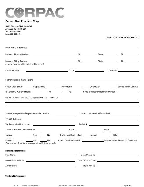 CF-910-01-3.0 Credit Application Form (for client) ENGLISH