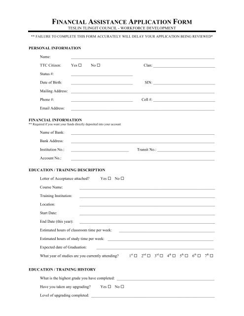 Financial Assistance Application Form (2) - Teslin Tlingit Council