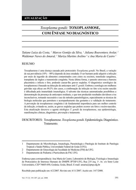 Toxoplasma gondii - Iptsp Revista - UFG