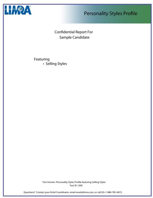 Personality Styles Profile sample report - Limra