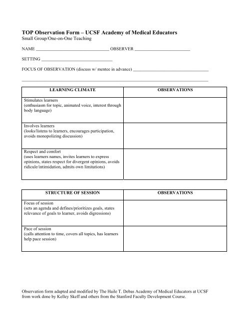 Small group observation form - UCSF School of Medicine