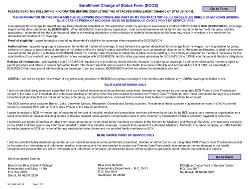 BCBSM Enrollment/Change of Status Form