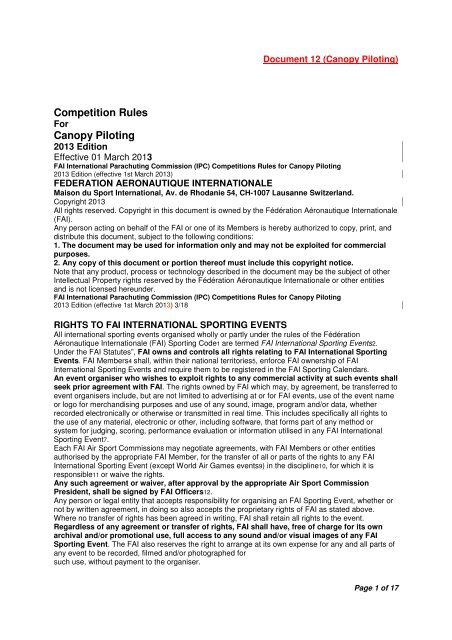 Competition Rules Canopy Piloting