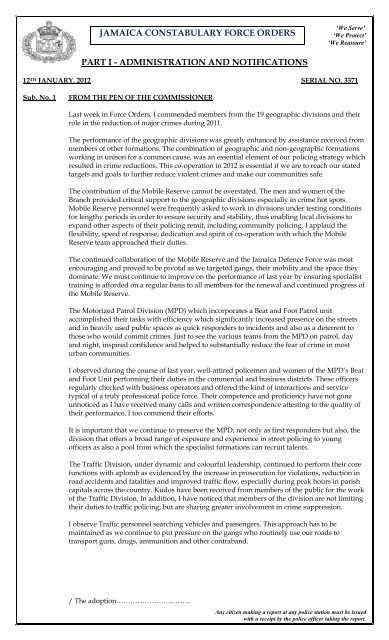 Force Orders 3371A dated 2012-01-12.pdf - Jamaica Constabulary ...