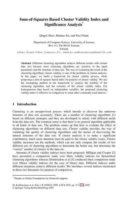 Sum Of Squares Based Cluster Validity Index And Joensuu 8874