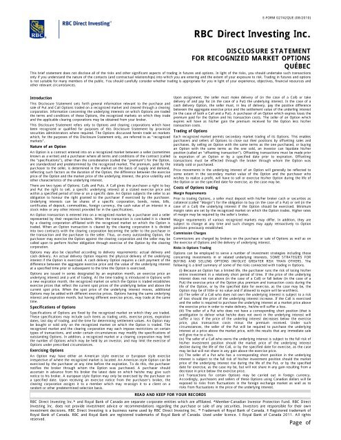 Option Trading and Margin Agreement - RBC Direct Investing