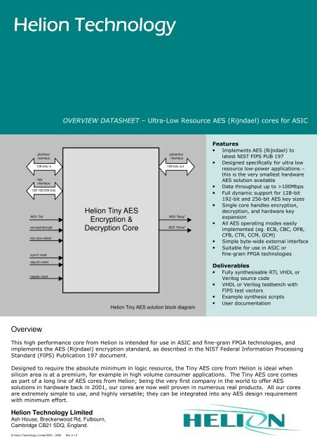 AES ASIC core datasheet - Helion Technology Ltd