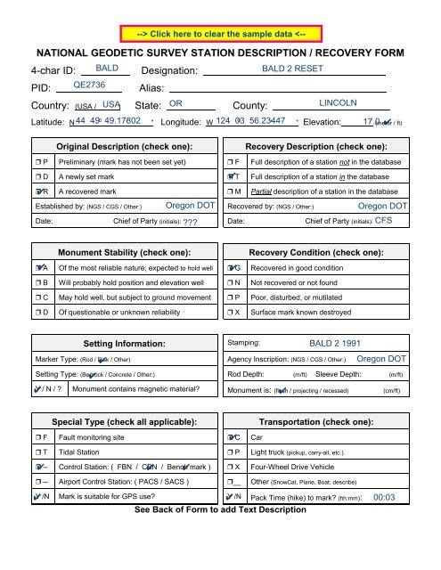 GPS Observation Log Form - National Geodetic Survey