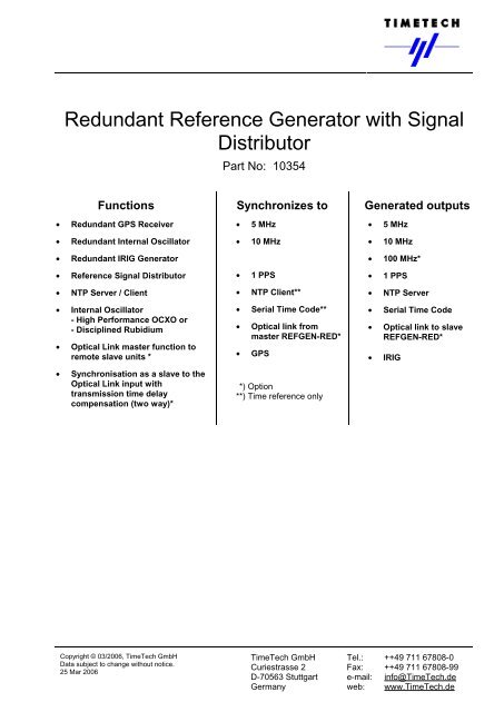 Redundant Reference Generator with Signal ... - TimeTech GmbH