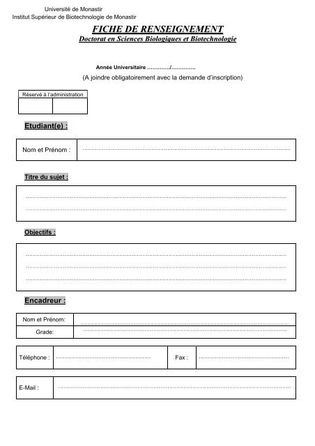 fiche de renseignement pour etudiant