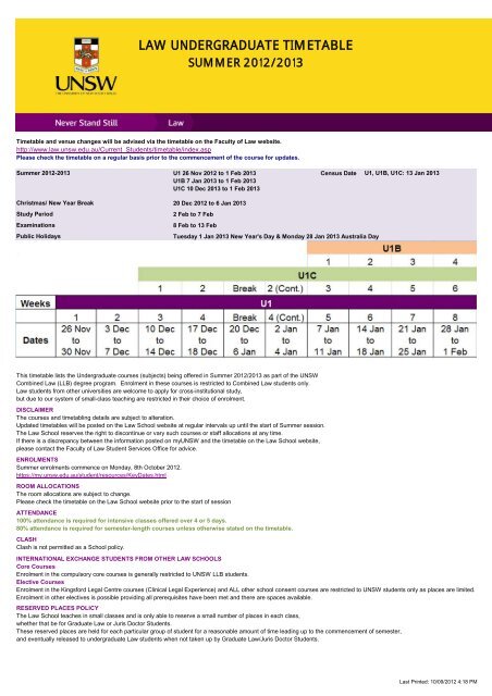 LAW UNDERGRADUATE TIMETABLE - UNSW Law