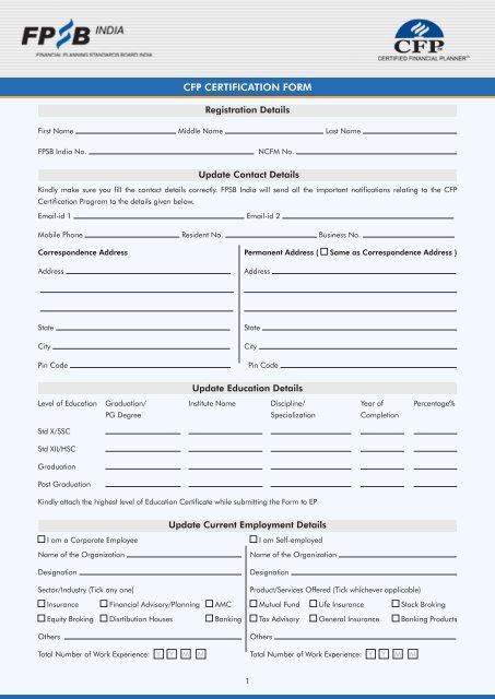 CFP CERTIFICATION FORM - FPSB India