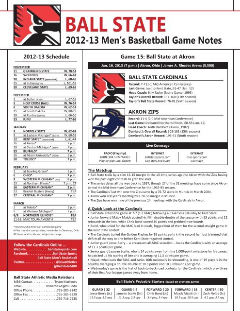 Game Notes - Ball State Athletics