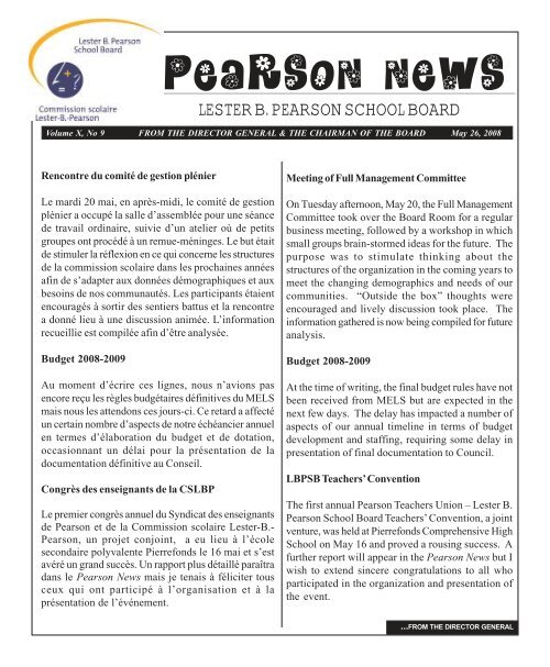 PEARSON NEWS - Lester B. Pearson School Board