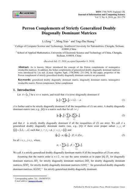 Perron Complements of Strictly Generalized Doubly Diagonally ...