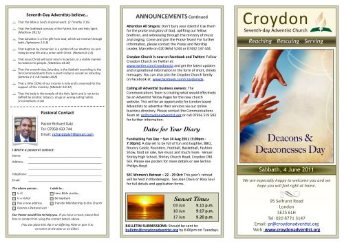 Bulletin - 04 June (FINAL) - Croydon Seventh-Day Adventist Church