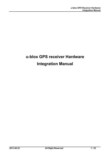 u-blox GPS receiver Hardware Integration Manual