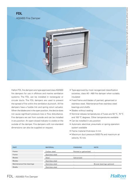 A0(A60) Fire Damper - Halton