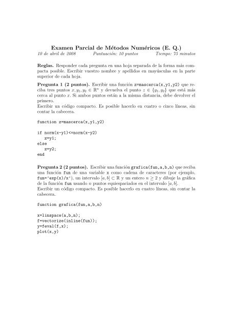 Examen Parcial de MÃƒÂ©todos NumÃƒÂ©ricos (E. Q.) - MA1
