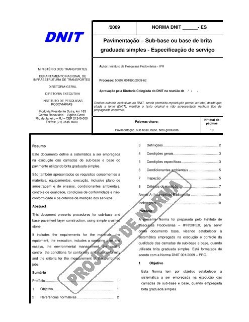 PavimentaÃƒÂ§ÃƒÂ£o Ã¢Â€Â“ Sub-base ou base de brita graduada simples - DNIT