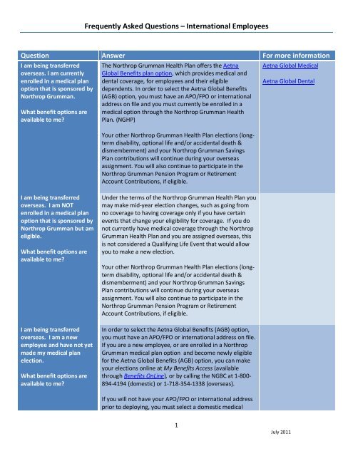 Frequently Asked Questions â International ... - Benefits Online