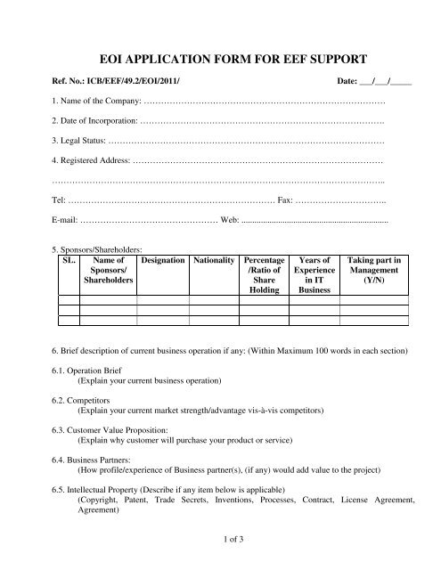 EOI APPLICATION FORM FOR EEF SUPPORT - basis