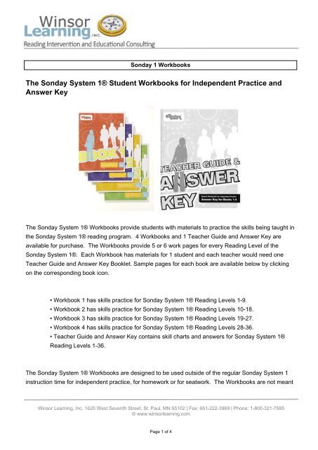 Sonday 1 Workbooks - Winsor Learning, Inc.