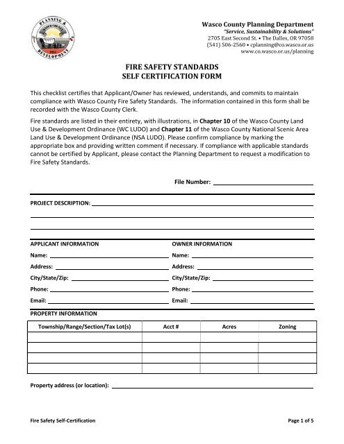 fire safety standards self certification form - Wasco County