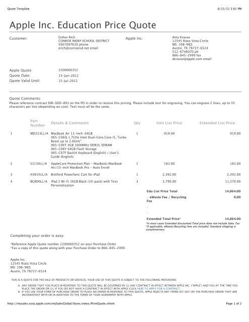 Apple Inc. Education Price Quote